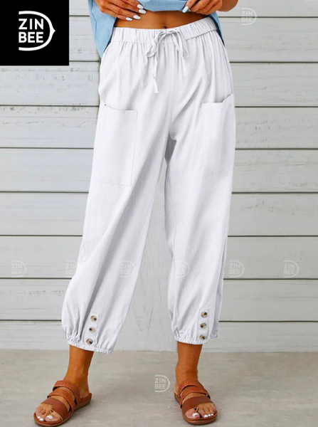 Бриджи Женский ZinBee белый Хлопок Повседневный, размер 50 Эластичная Лето Китай Средняя ...