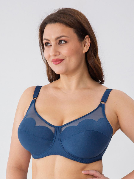 Бюстгальтер Женский Misstyle классическая чашка, размер 75C синий Полиамид, Эластан Повседневный ...
