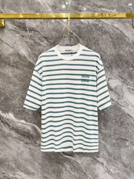 Футболка Женский Мужской Miu Miu зеленовато синий Длинный размер 40 42 Хлопок Логотип