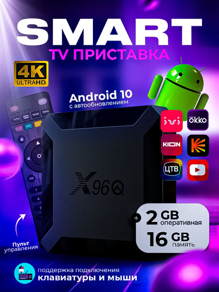 Медиаплеер Smart IT Home SMART TV X96Q, HDMI, RJ-45 Ethernet, AV, USB ...