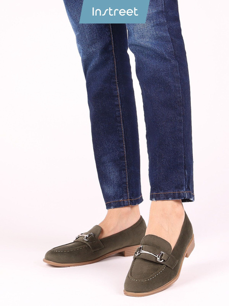 Мокасины Женский Instreet зеленый, размер 37 Россия Без застёжки 5 Толстый каблук На любой сезон ...
