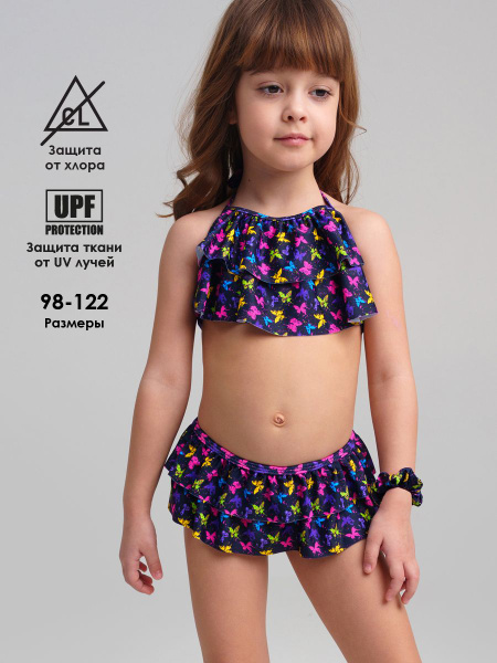 Купальник раздельный Девочки PlayToday черный, размер 104 Китай Без застежки Бабочки Трикотаж ...
