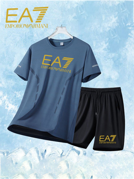 Костюм спортивный Мужской EA7 синий, размер 44, 46 Лето купить c доставкой на OZON по низкой ...