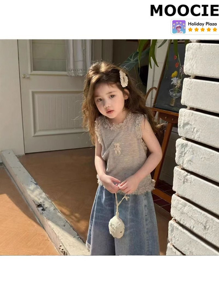 Костюм для малышей Девочки MOOCIE Лето Однотонный, размер 120 серый Китай Повседневный Кружево ...