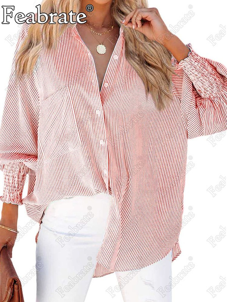 Рубашка Женский Feabrate красный Длинный Полиэфирное волокно Другое, размер 56, 58 свободный ...