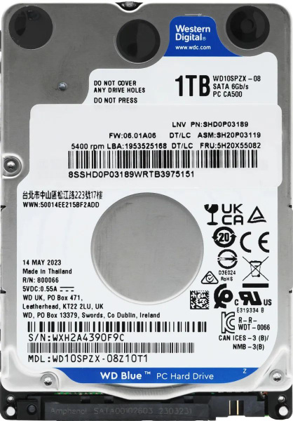 Жесткий диск Western Digital Blue 2.5" WD10SPZX 1ТБ HDD 1 ТБ Внутренний жесткий диск Western ...