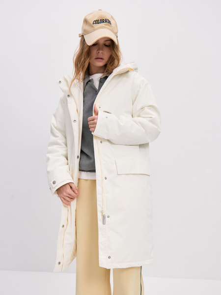 Пальто утепленное Женский Avese белый капюшон Мембранные материалы, Breathable, размер 46 ...