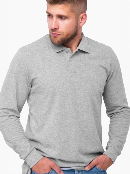 Поло Мужской Happyfox светло-серый Длинный, размер 56 Пике Однотонный прямой Манжеты, Разрезы ...