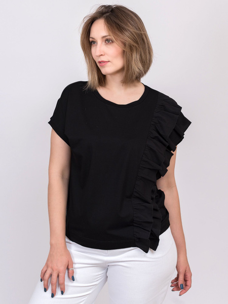 Блузка Женский Balsako черный Трикотаж Складки Без рукавов Однотонный ...