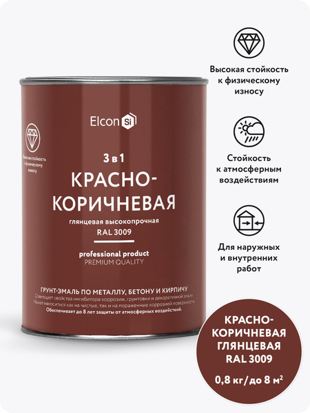 Грунт эмаль по ржавчине 3 в 1 Elcon краска по ржавчине для металла глянцевая, красно-коричневая ...