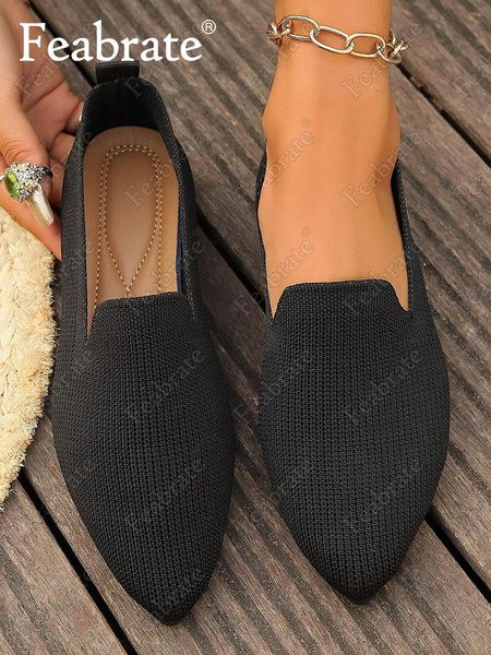 Мокасины Женский Feabrate черный, размер 39 Без застёжки R (средняя) Лето Закрытый нос, Тонкая ...