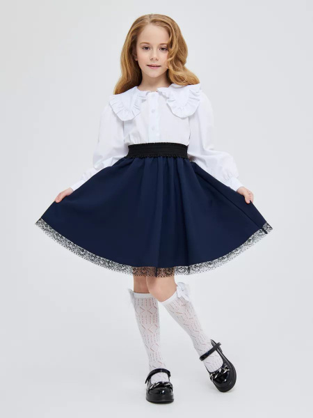 Юбка Девочки PERFECT KIDS синий Полиэстер, размер 128 Резинка Миди Кружево На любой сезон А ...