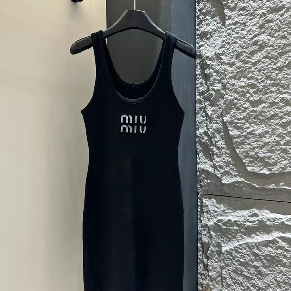 Сарафан Женский Miu Miu черный вязаное Повседневный Без рукавов Полиэфирное волокно Бахрома