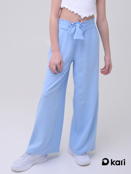 Брюки Девочки Kari джоггеры голубой Полиэстер Повседневный, размер 152 Завязки свободный На ...