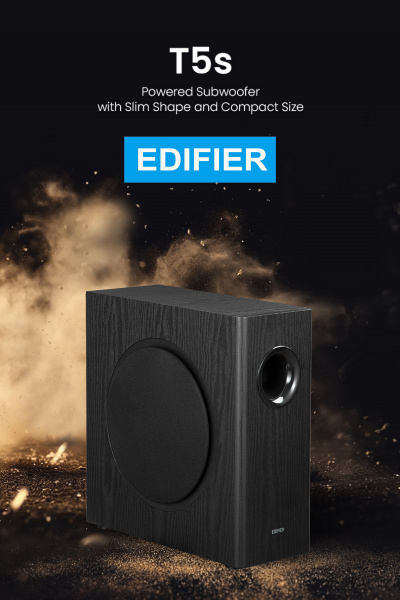 Новая модель 2025 Активный сабвуфер Edifier T5s, 70Вт, 8" НЧ-динамик, фазоинвертор, деревянный ...