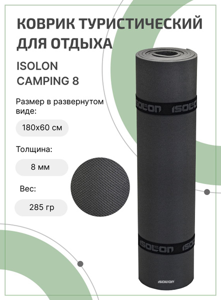 Коврик туристический Camping 8 / ISOLON / 180х60 см. Плотный, походный, легкий. Для отдыха и ...
