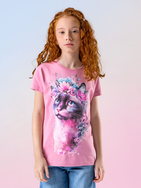 Футболка Девочки Coccodrillo розовая пудра, розовый Короткий, размер 104 Трикотаж ...