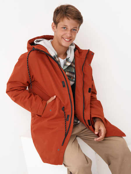 Куртка Мальчики Avese терракотовый капюшон Breathable, Waterproof, размер 146 Длинный Демисезон ...