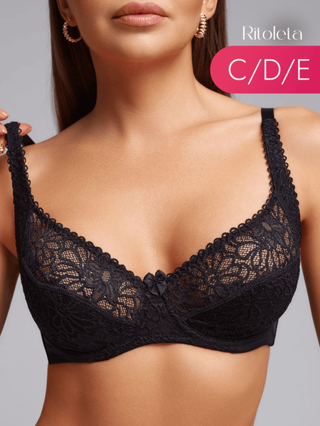 Бюстгальтер Женский Ritoleta мягкая чашка на каркасе, на косточках, размер 100DD черный Полиамид ...