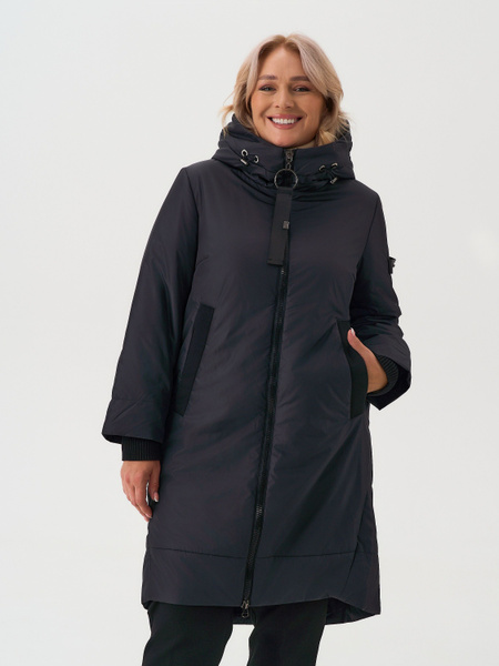 Куртка Женский Elfina Карманы темно-серый Полиэстер, размер 44 Длинный Демисезон прямой Вальтерм ...