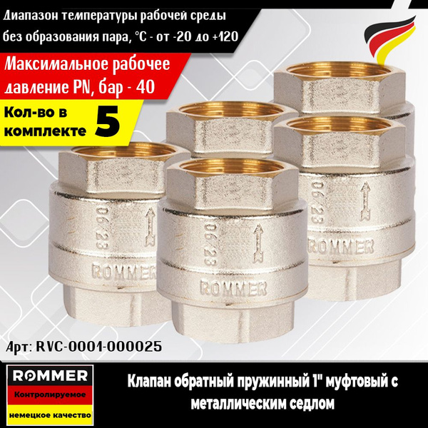 Клапан обратный пружинный ROMMER 1" (5шт.) муфтовый с металлическим ...