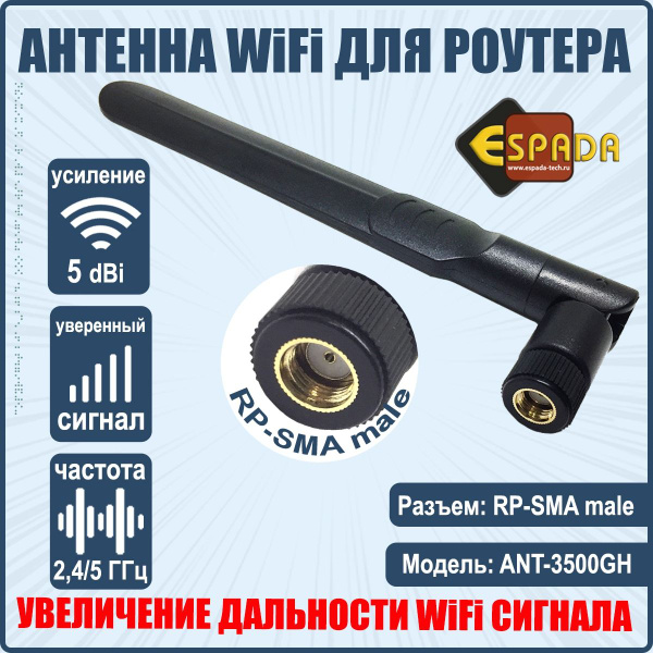Wifi антенна RP-SMA для роутеров, модель ANT-3500GH, Espada - купить с ...