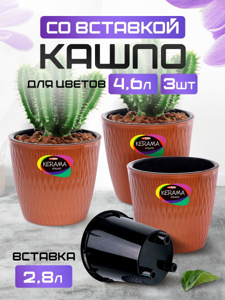 Кашпо пластиковое для цветов, горшок для растений для балкона, для улицы и сада Elfplast "Kerama ...