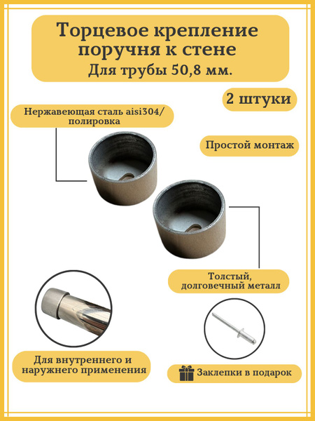Торцевое крепление к стене для поручня, трубы 50,8 мм, нерегулируемое ...