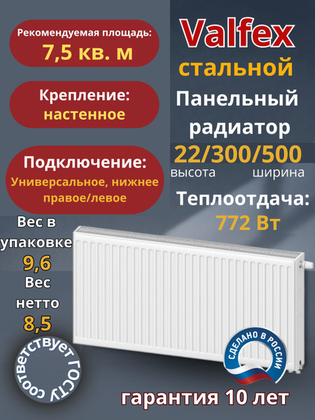 Панельный радиатор Valfex 300 нижнее, Сталь купить по доступной цене с доставкой в интернет ...