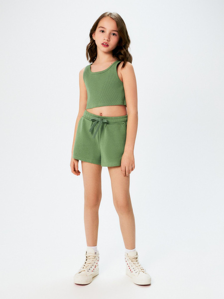 Комплект одежды Девочки Acoola Домашний хаки, размер 134 Хлопок Однотонный В рубчик Китай ...