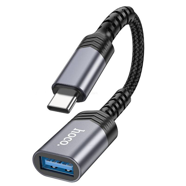 Кабель-переходник Hoco UA24 с Type-C на USB 2.0, OTG, серый металл ...