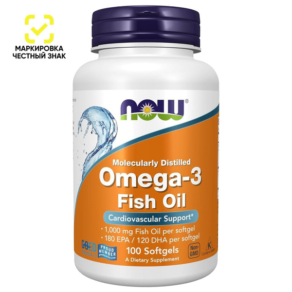 Омега 3 1000мг NOW Omega 3, 100 капсул, 180 ЭПК / 120 ДГК - купить с ...