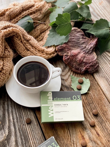 Напиток с чагой для поддержки иммунитета Welllab Element Chaga Immunity Drink, 25 таблеток ...