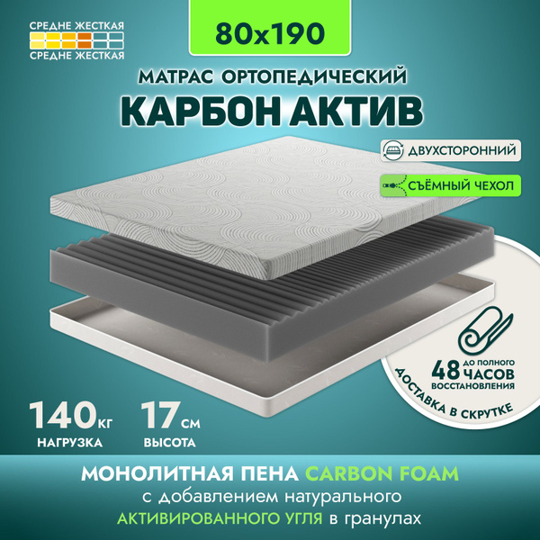 Матрас AMI MEBEL Карбон Актив_190, Беспружинный, 80 - купить по ...