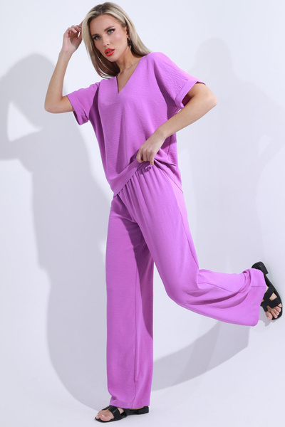 Костюм классический Женский DStrend сиреневый, размер 44 Полиэстер, Вискоза Россия Лето купить c ...