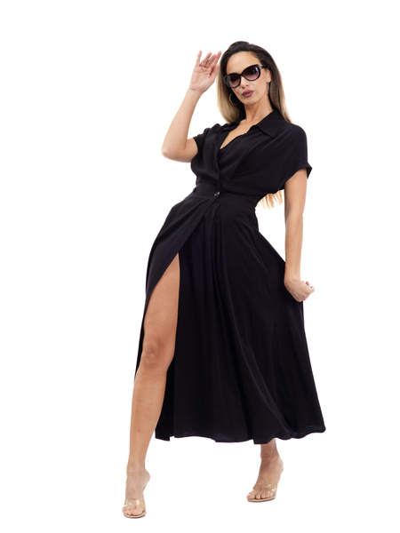 Платье Женский Rosso Style черный матовый Повседневный Короткий, размер 52 Пуговицы купить c ...