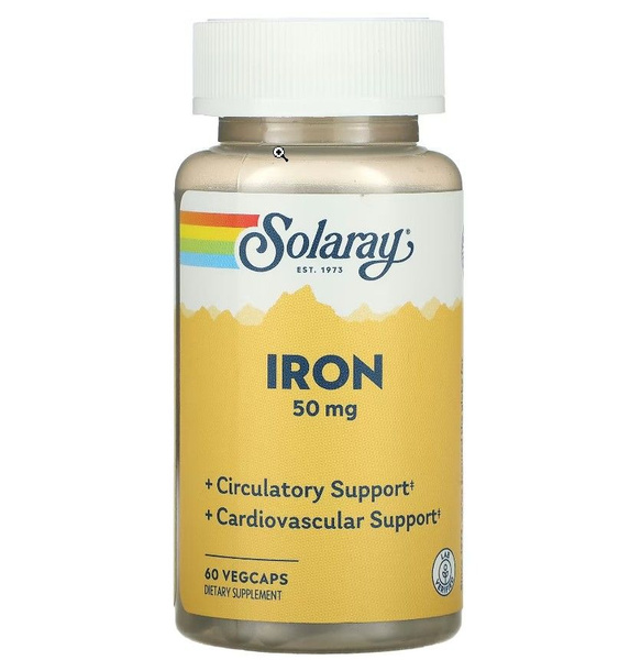 Solaray, Iron (Железо), 50 мг, 60 растительных капсул - купить с ...