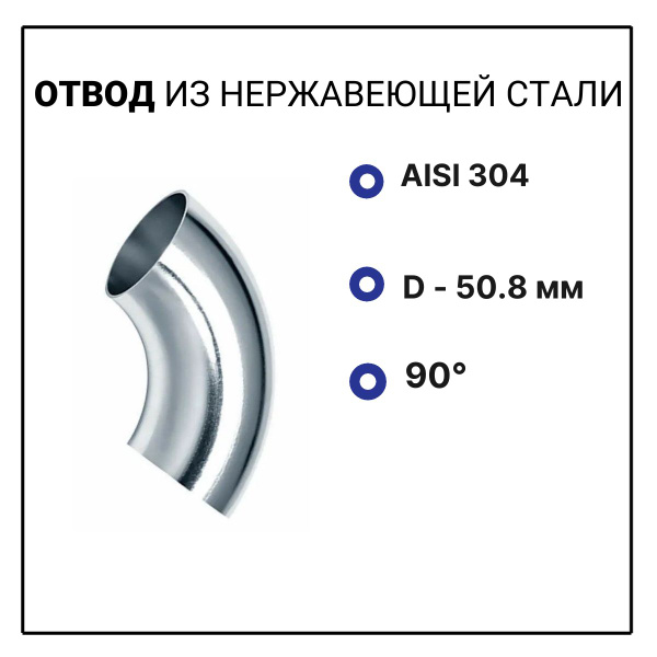 Отвод 90 градусов 50.8х1.5мм из нержавеющей стали AISI 304 - купить по ...