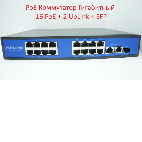 Коммутатор POE Switch Гигабитный (802.3af/at) 16 каналов+SFP (16 портов ...