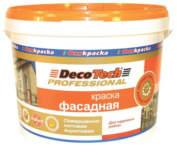 Краска DecoTech в/э DecoTech Фасадная акрил 4кг, Акриловая, Матовое покрытие - купить в интернет ...