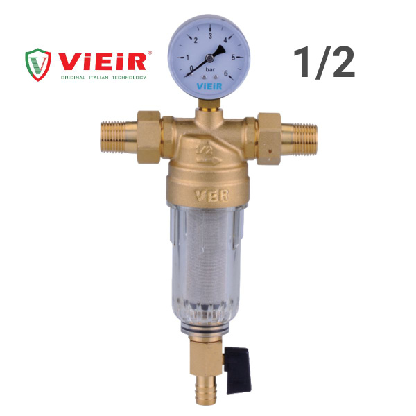 Фильтр самопромывной с манометром 1/2" для холодной воды Vieir (JC152 ...
