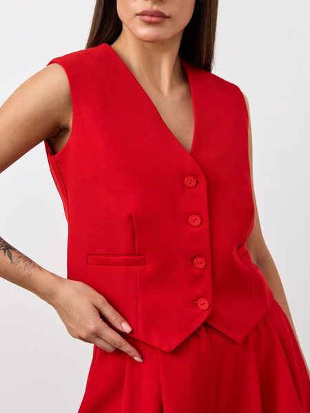 Костюм классический Женский k.mou Офисный/школьный брючный, двойка красный, размер 48 Полиэстер ...