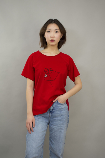 Футболка SVETLANA BATARON, размер 48, цвет красный, 100% cotton ...