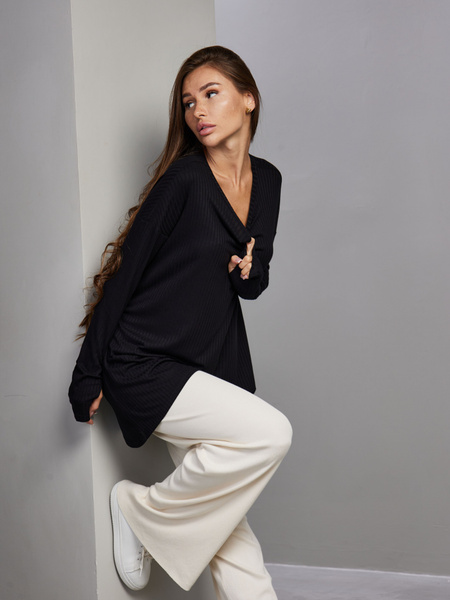 Туника Женский Ailuj Повседневный Длинный Лапша черный Вырез для пальца ...