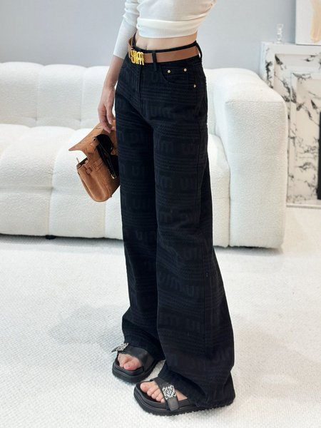 Джинсы Женский Miu Miu черный Деним размер 46 Молния Пуговицы Вышивка Китай На любой сезон