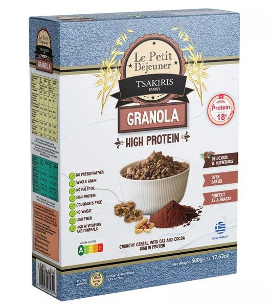 Гранола с высоким содержанием протеина, Le Petit Dejeuner Tsakiris Family, 500 г, Греция ...