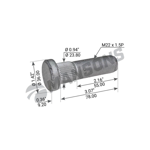 Болт колесный M22 х 1,5, 1 шт. купить по выгодной цене в интернет-магазине OZON (1699462383)