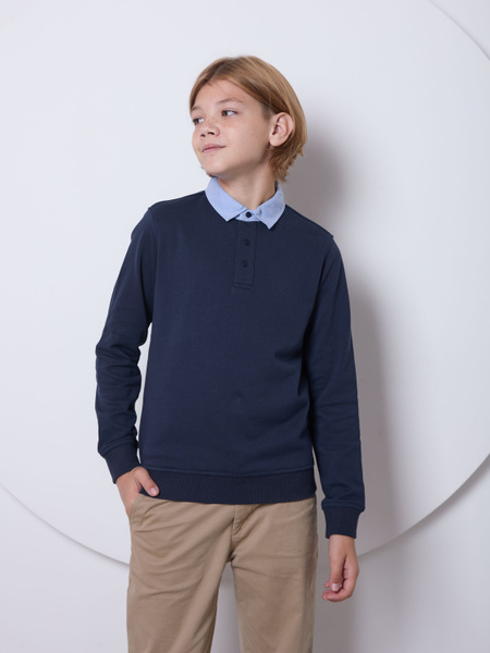 Джемпер Мальчики Brostem темно-синий Хлопок, размер 134 Кнопки прямой Длинный Однотонный Россия ...