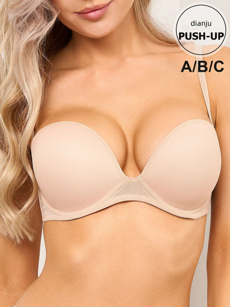 Бюстгальтер Женский MADAMODA балконет, без бретелей, размер 85C бежевый Полиамид, Эластан ...