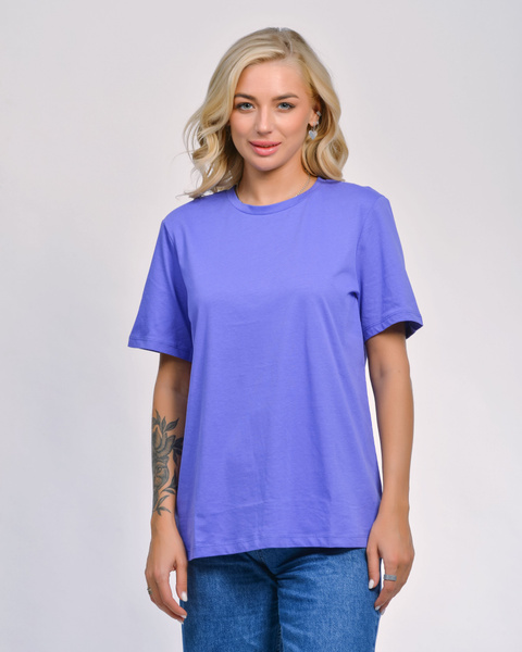 Футболка Женский STELLA MODA фиолетовый Короткий, размер 44 Хлопок Однотонный Спортивный ...